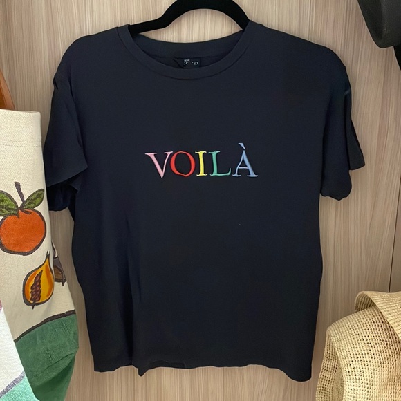 Topshop | Tops | Voil Navy Tee Topshop Rainbow Letter | Poshmark